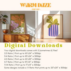 70s Retro Daisy Poster Set, Digital Download Summer Flower Print, Burnt ...