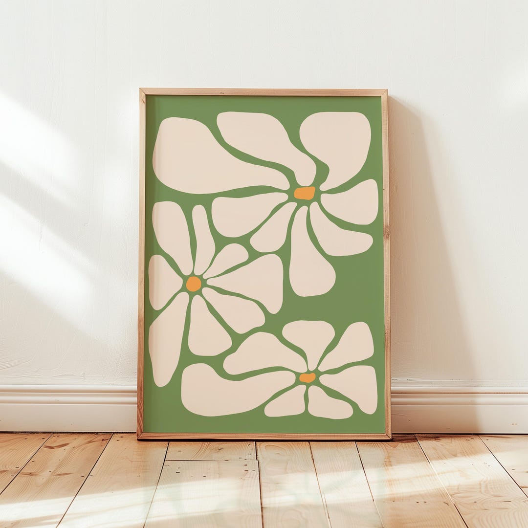 Soft Spring Flower Poster | Danish Pastel Green Wall Art Print, Matisse ...