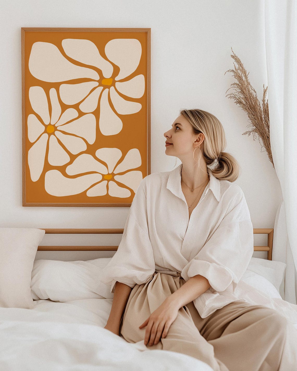 70s Retro Daisy Poster Set, Digital Download Summer Flower Print, Burnt ...