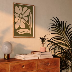 Retro Flower Print, Forest Green, Funky Flower, Wavy Floral, Art Print ...