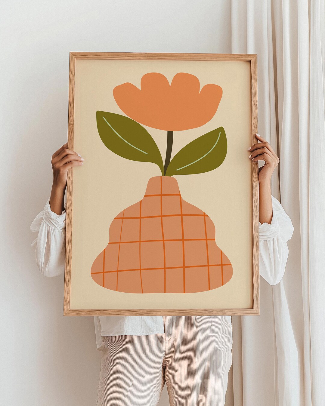 Flower Vase Poster, Modern Trendy Digital Download, 60s Retro Floral ...