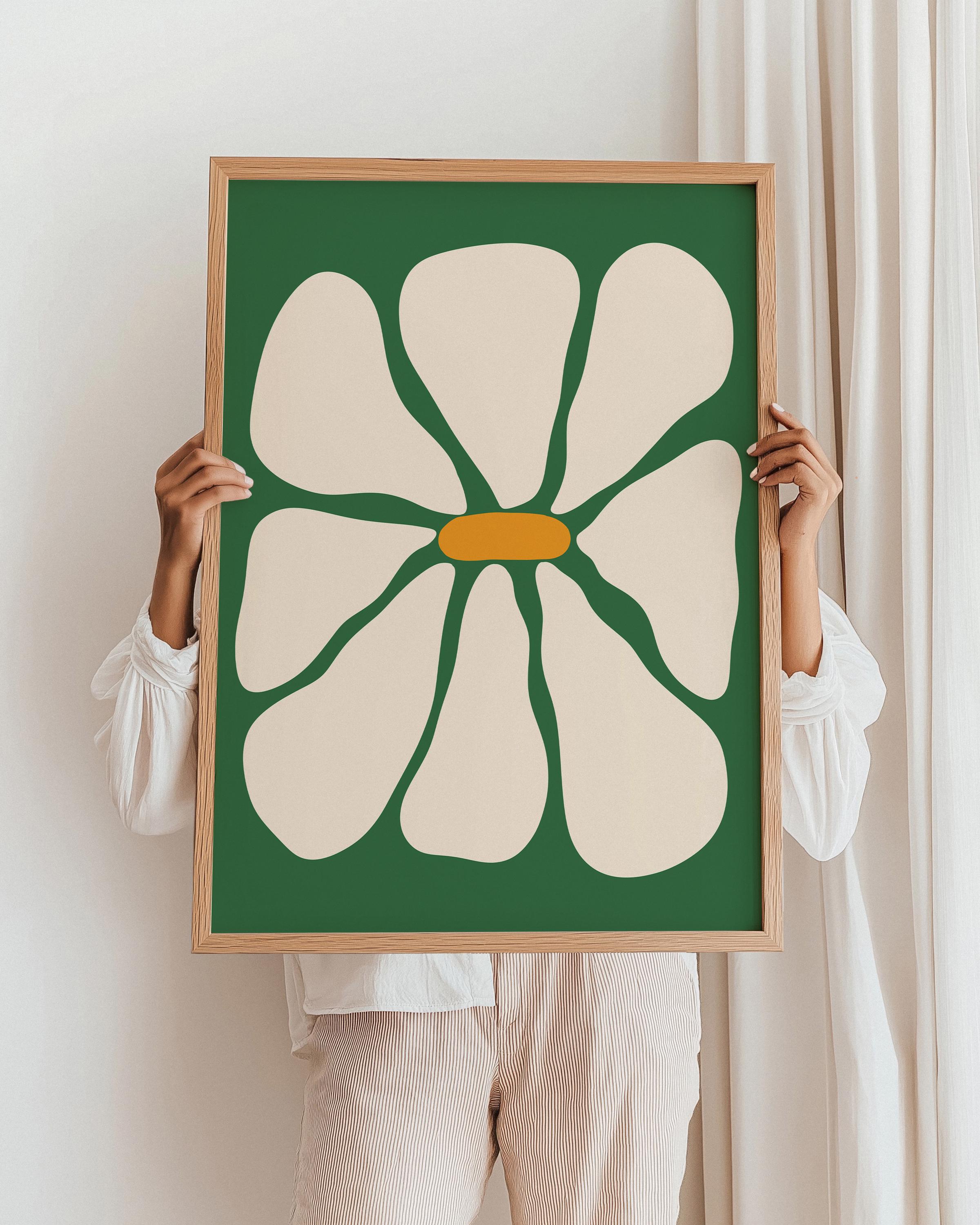 70s Retro Daisy Poster, Botanical Wall Art, Abstract Flower Print in ...