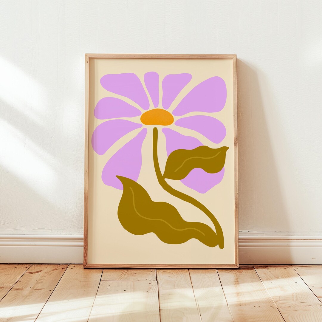 Retro Daisy Art Print | Wavy Daisy Poster, Funky Flower Digital ...