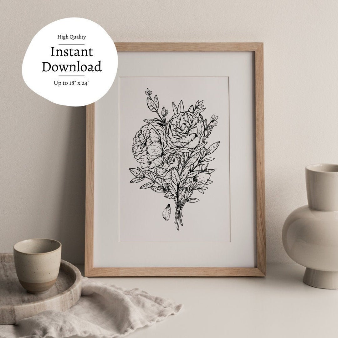Botanical Wildflower Line Art Print Floral Illustration Printable ...