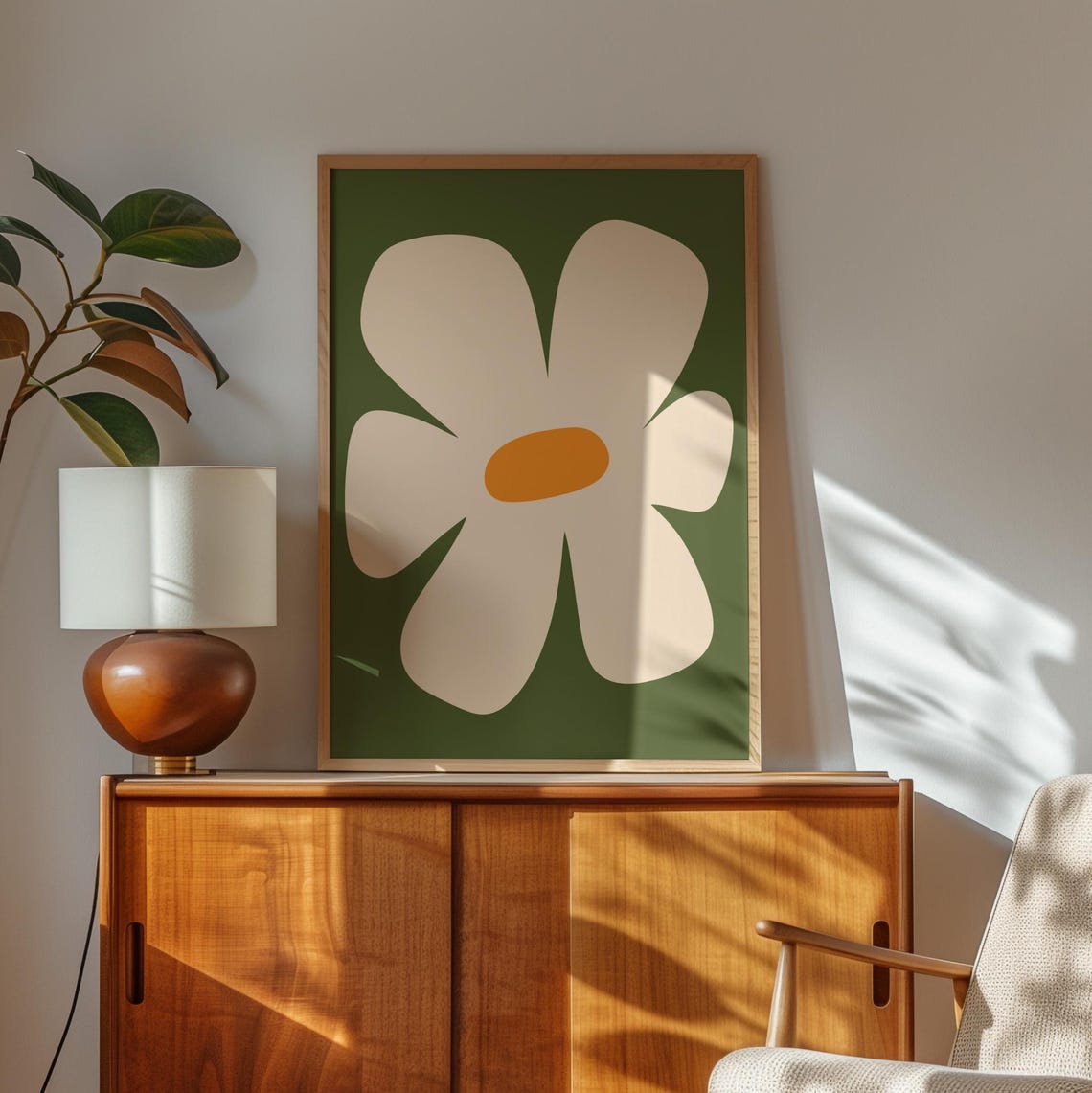 Retro Daisy Wall Art Print, Digital Download Bold Flower Poster, Forest ...
