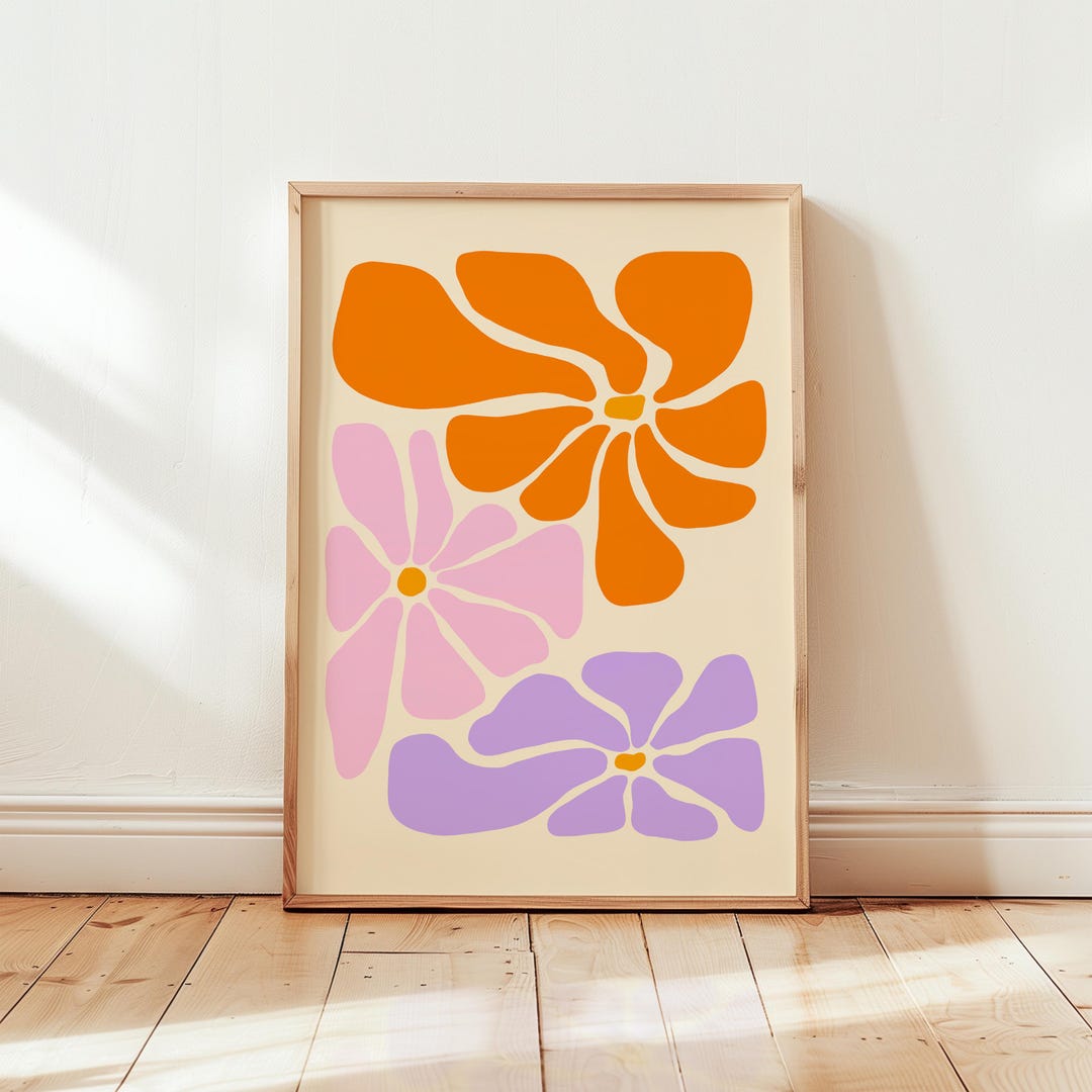 Retro Flower Poster, Abstract Botanical Art Print, Matisse Inspired ...