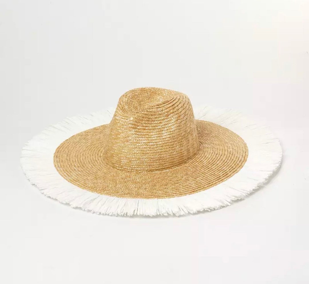Wicker Straw Beach Hat With White Fringe Bride to Be Bohemian Cow Girl ...