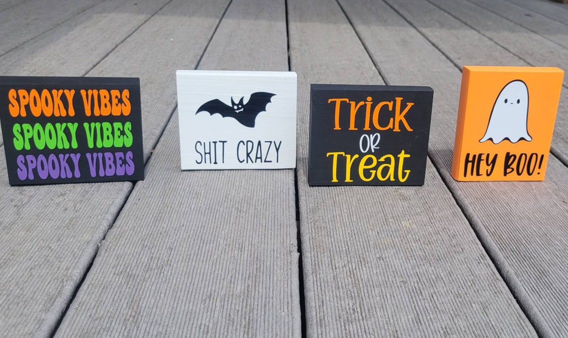 Halloween Decor Mini Wood Sign Halloween Tiered Tray Decor - Etsy