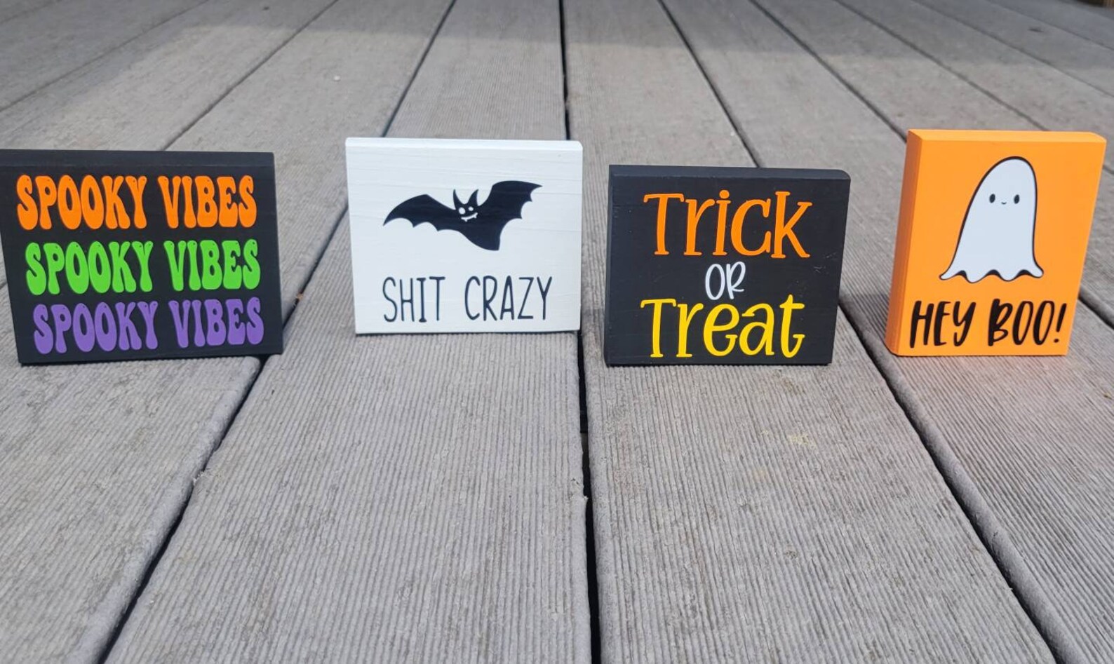 Halloween Decor Mini Wood Sign Halloween Tiered Tray Decor - Etsy