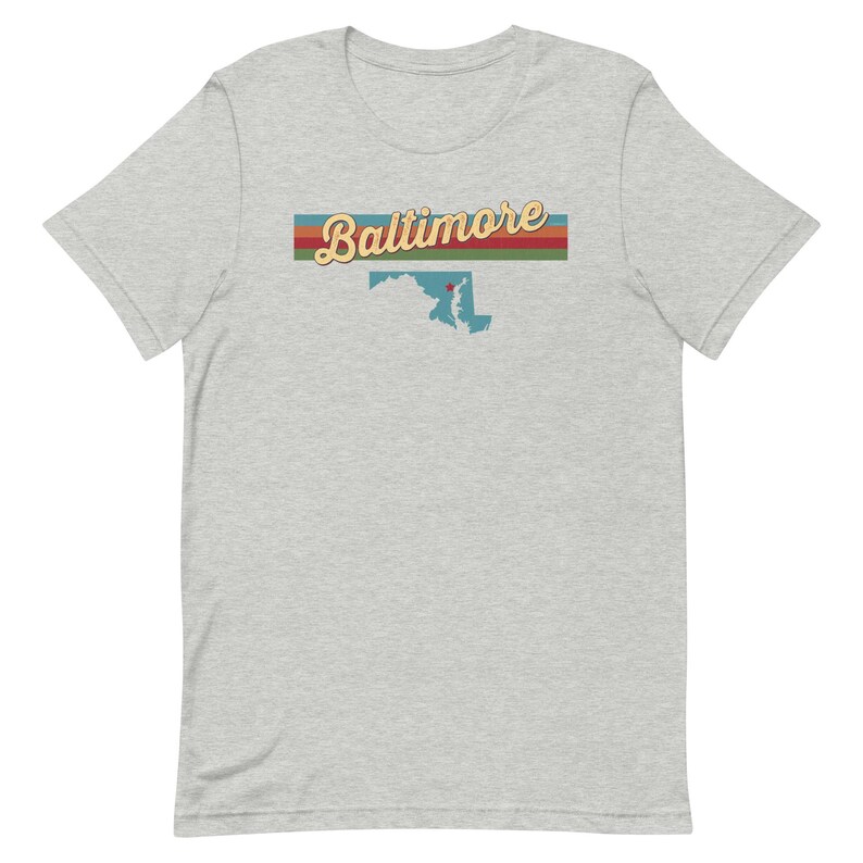 Baltimore Maryland Retro Style Map Unisex T-shirt Vintage Inspired 70s ...