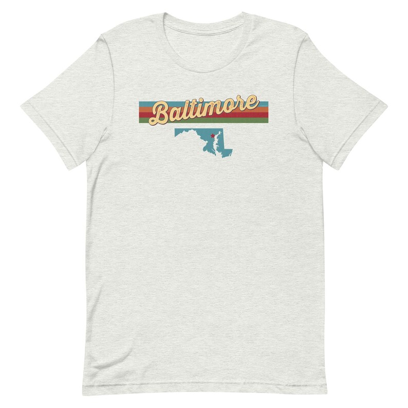 Baltimore Maryland Retro Style Map Unisex T-shirt Vintage Inspired 70s ...