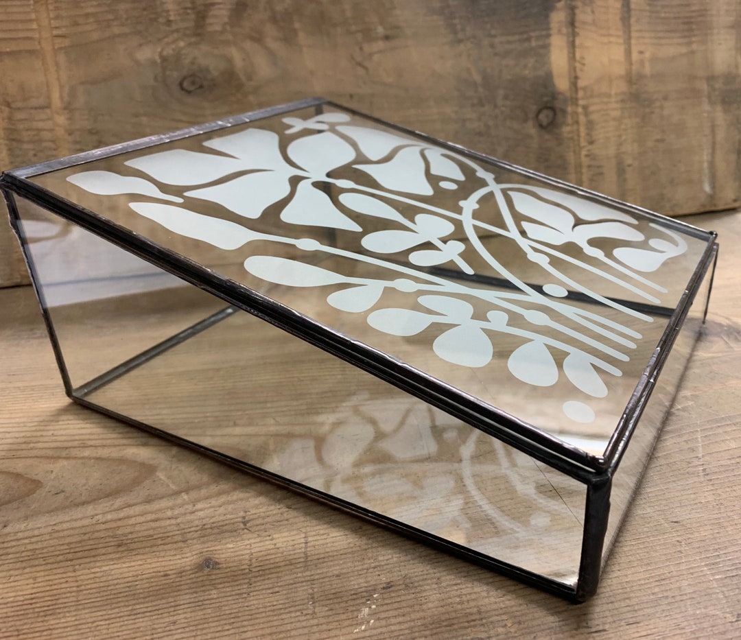 Floral Etched Glass Box, Sandblast Glass Box, Wedding Gift, Mother’s ...