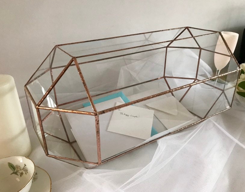 Wedding card box large glass wedding card storage geometric | Etsy