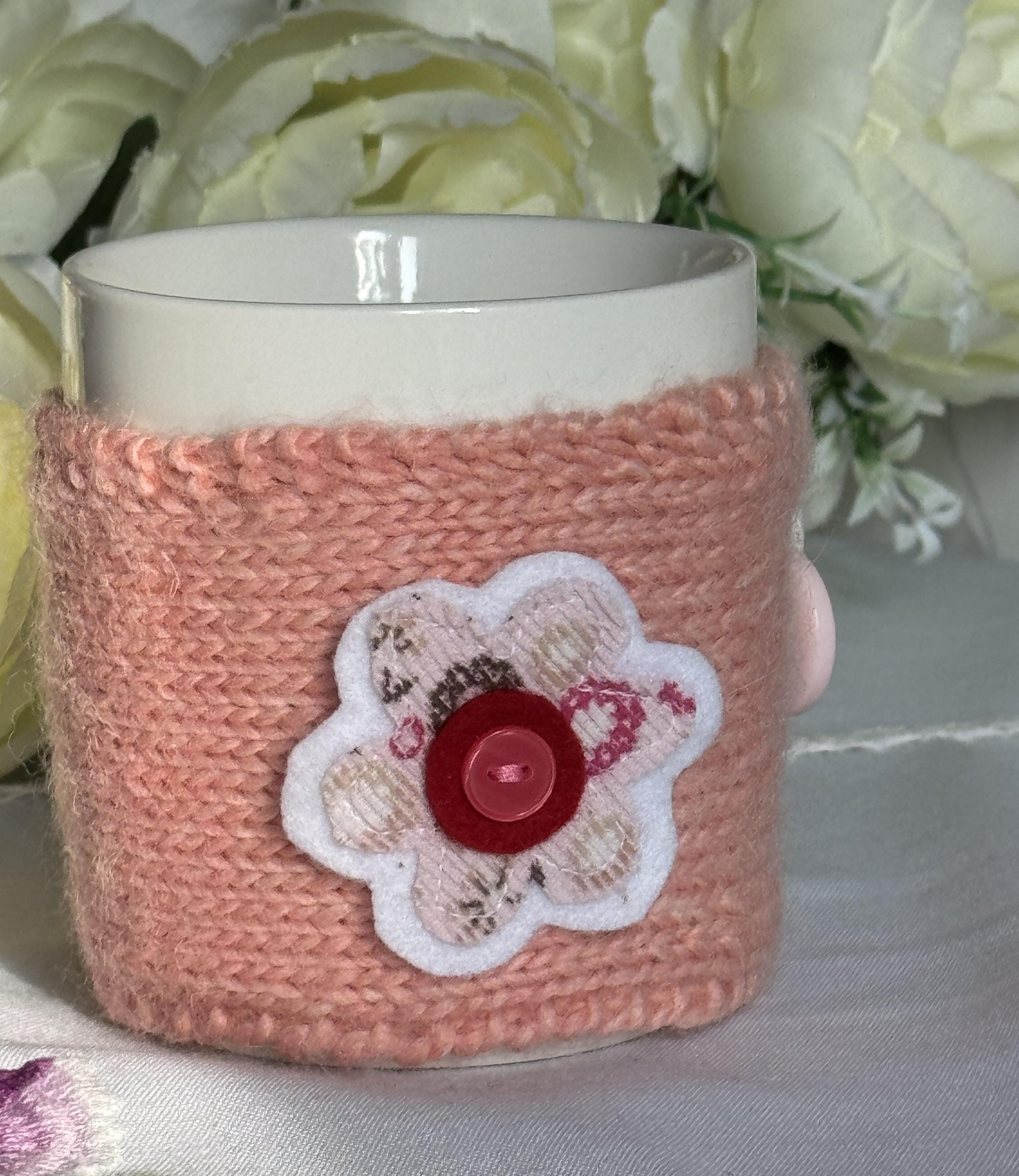 Knitted Pink Cup Cozy, Wool Knit Cup Warmer, Wool Tea Cup Cozy, Knit ...