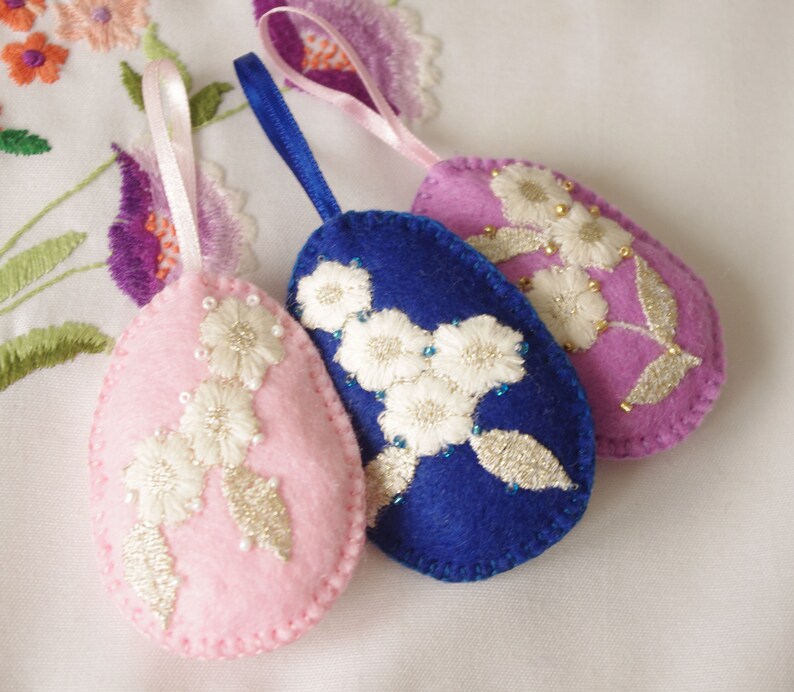 Felt Easter Egg Ornaments, Egg Tree Ornaments, Spring Ornaments, Egg ...