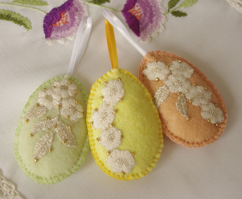 Felt Easter Egg Ornaments, Egg Tree Ornaments, Spring Ornaments, Egg ...