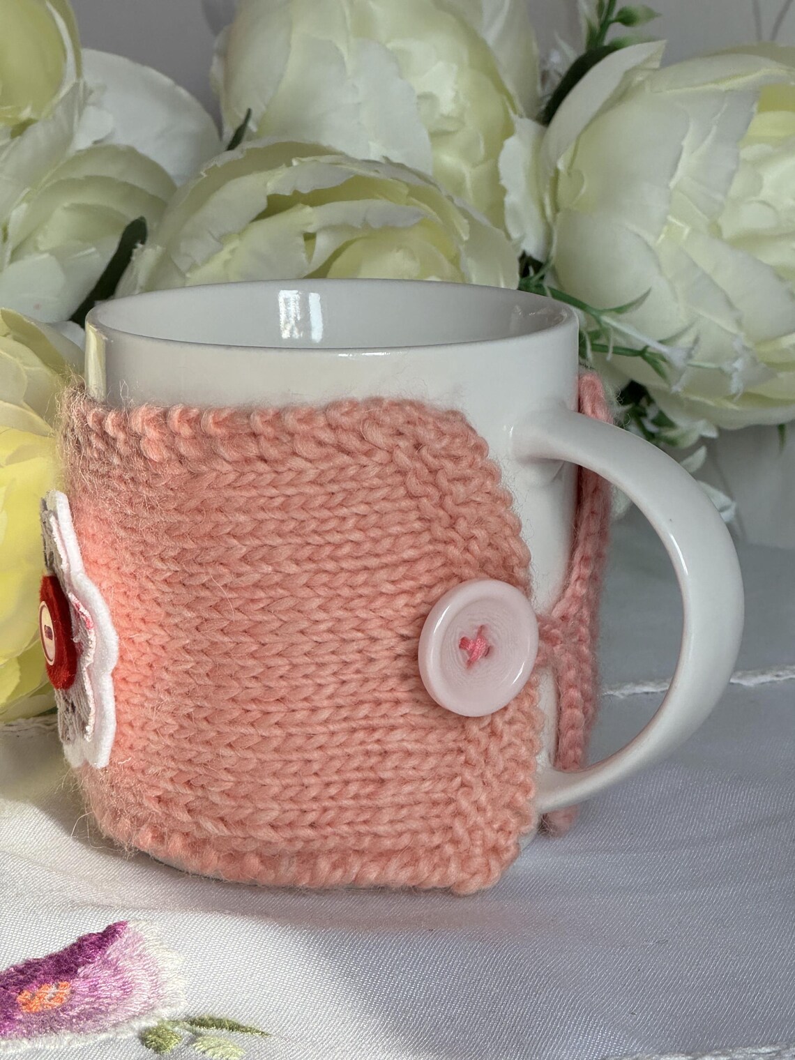 Knitted Pink Cup Cozy, Wool Knit Cup Warmer, Wool Tea Cup Cozy, Knit ...