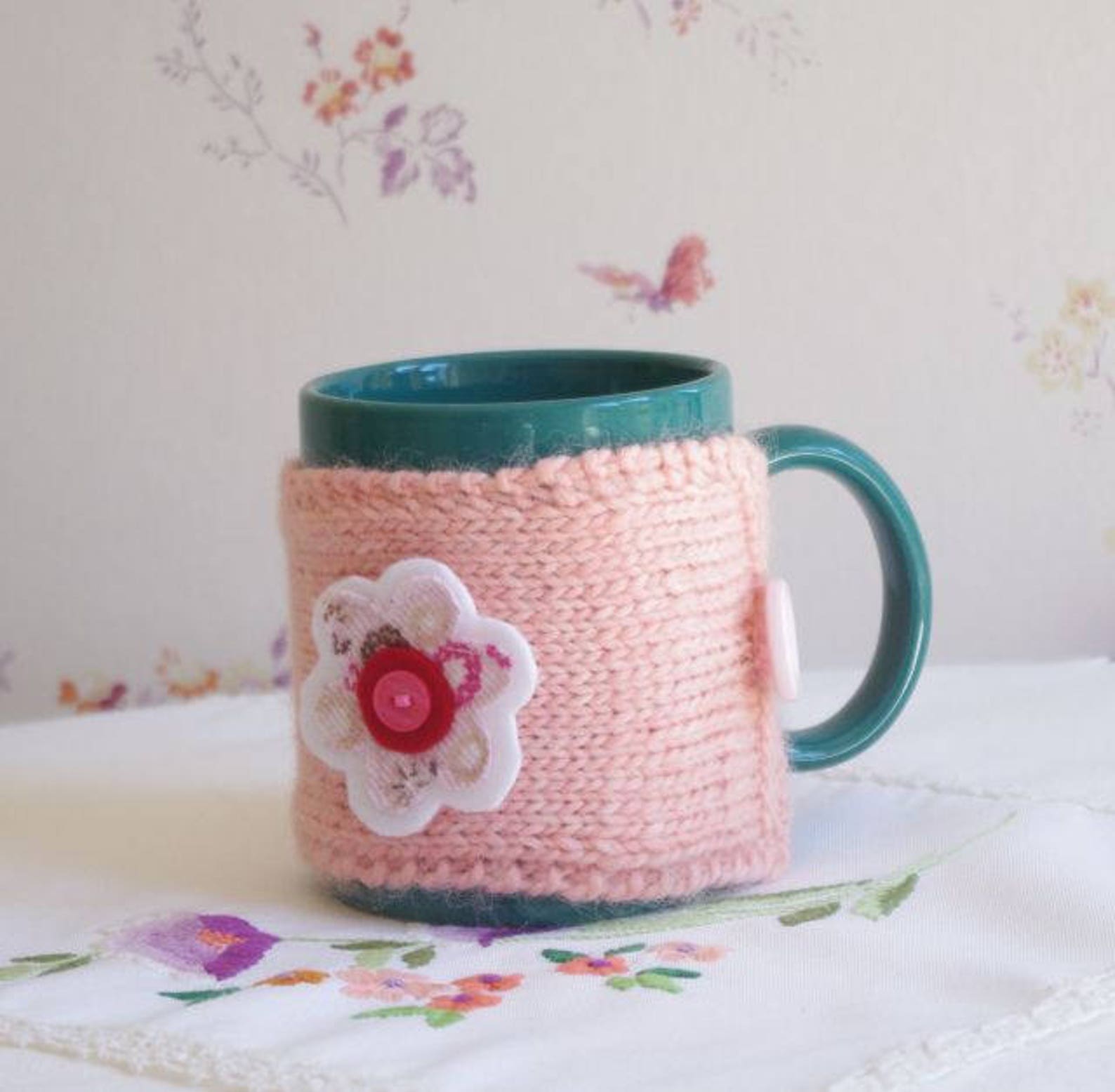 Knitted Pink Cup Cozy Wool Knit Cup Warmer Wool Tea Cup - Etsy