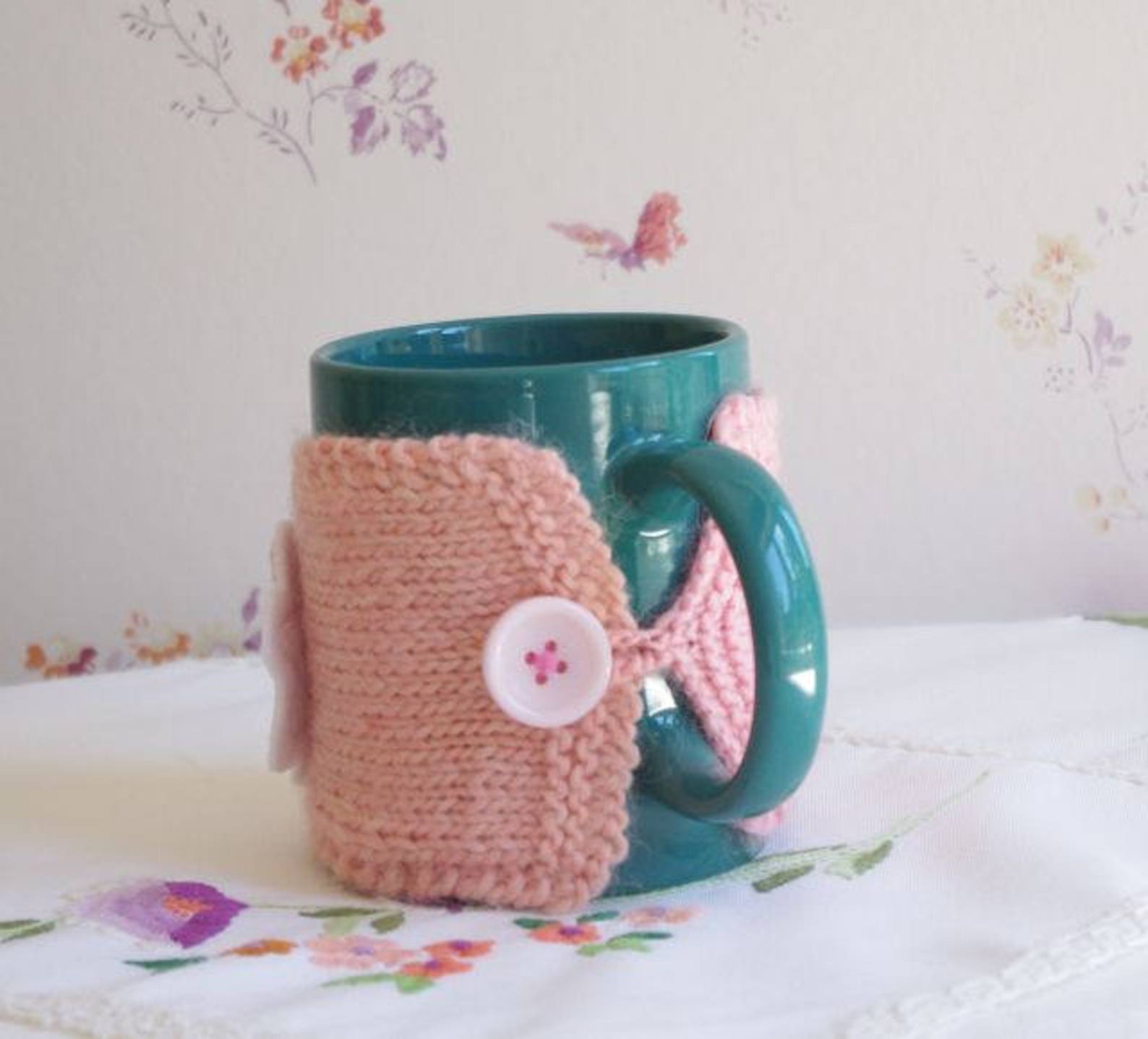 Knitted Pink Cup Cozy Wool Knit Cup Warmer Wool Tea Cup - Etsy