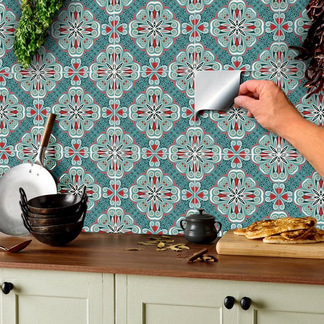48 Turquoise Tile Stickers 6x6 Victorian Stick on Wall Tile Covers 15x ...