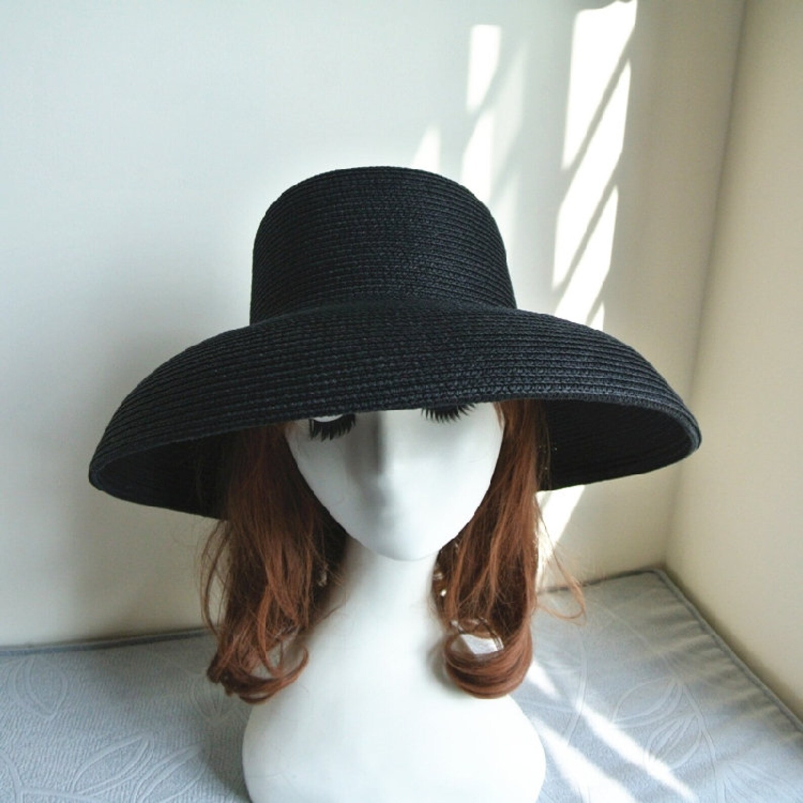 French Retro Summer Sun Hat Holiday Beach Black Big Bell - Etsy