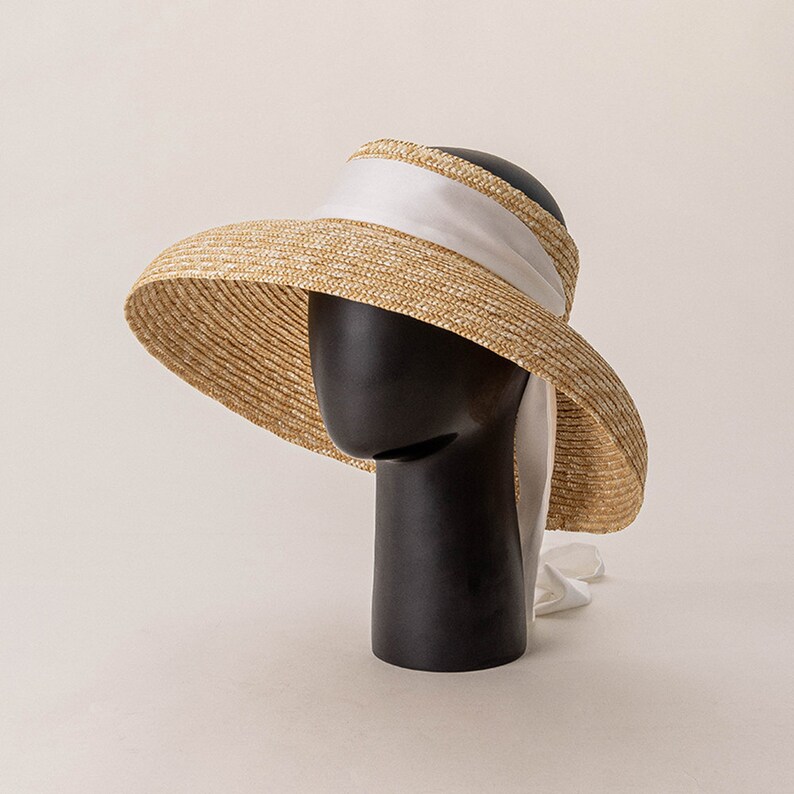 Vintage Hepburn Style Straw-straw Hat With Strap for Outdoor - Etsy