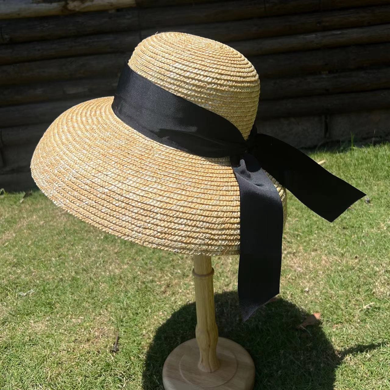 French Retro Summer Sun Hat Holiday Beach Black Big Bell Hat.women's ...