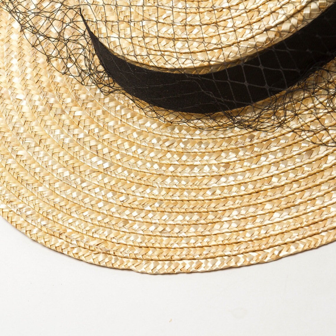 A Straw Hat With a Flat Top and Wide Eaves Decorated With | Etsy