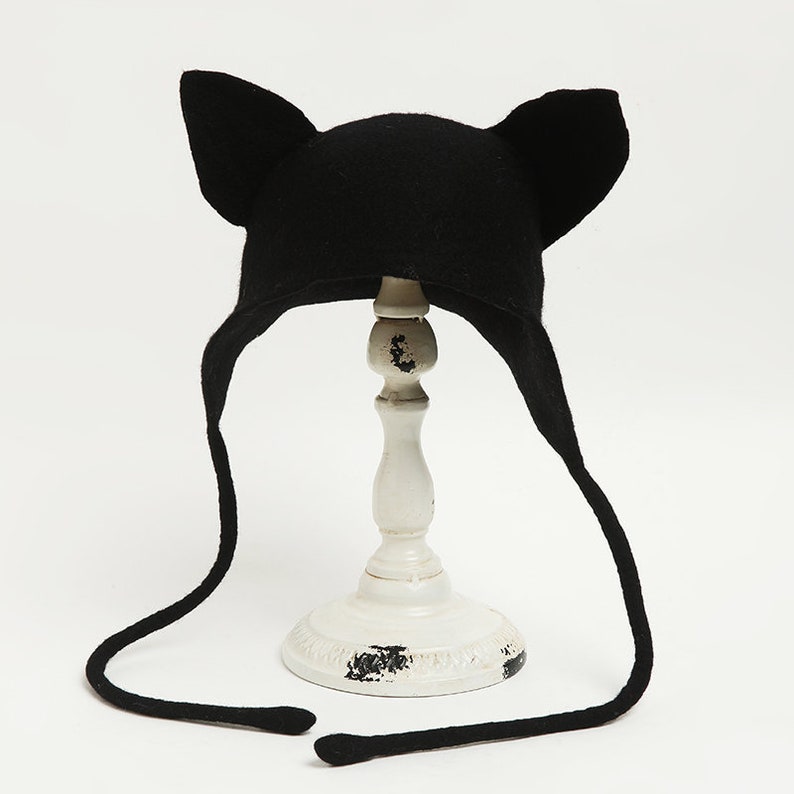 Hand Made Wet Felt Black Cat Ear Hat Autumn/winter Warm Hat - Etsy