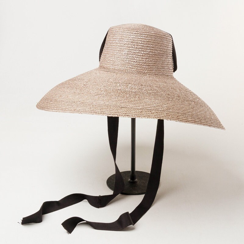 Flat Top Dyed Straw Straw Hat With Pendant Brim Beach Travel | Etsy