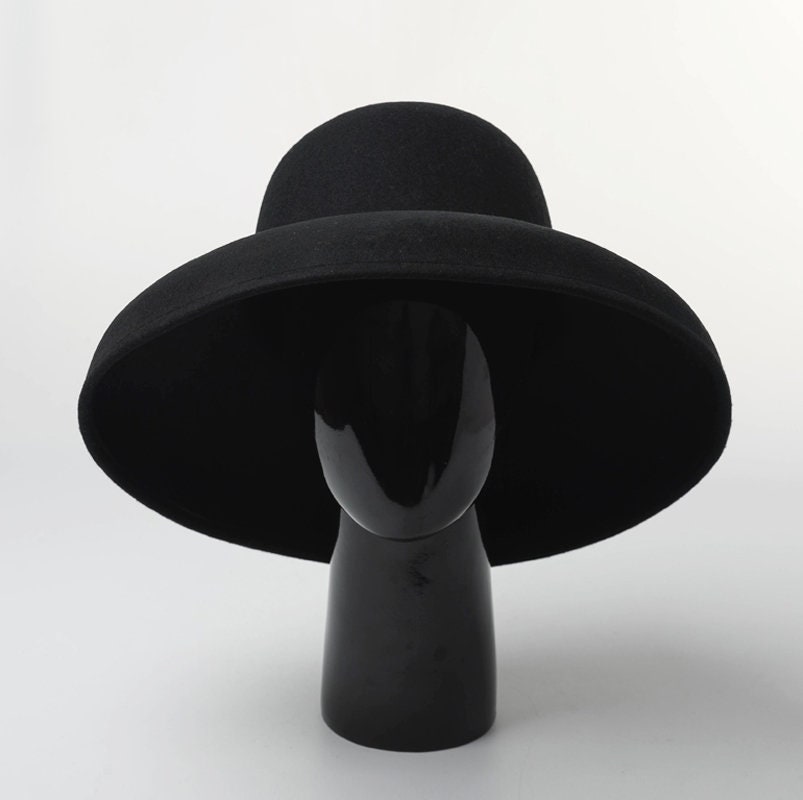 Retro fashion bowler hat with large cap brim woollen hat stage | Etsy