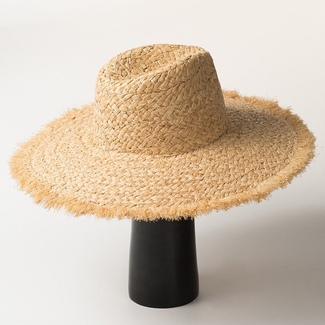 Hand Knitted Buffed Edge Raffia Straw Hat for Summer Travel Sun Proof ...