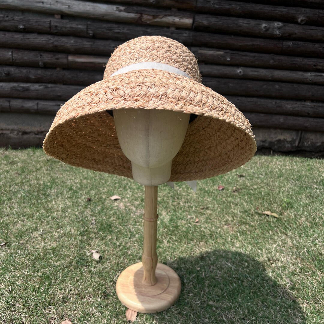 Bow Streamer Large Brim Laffi Straw Hat Outdoor Travel Sun Protection ...