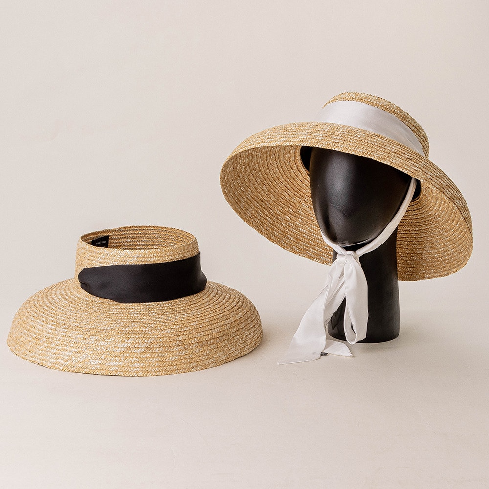 Vintage Hepburn Style Straw-straw Hat With Strap for Outdoor - Etsy