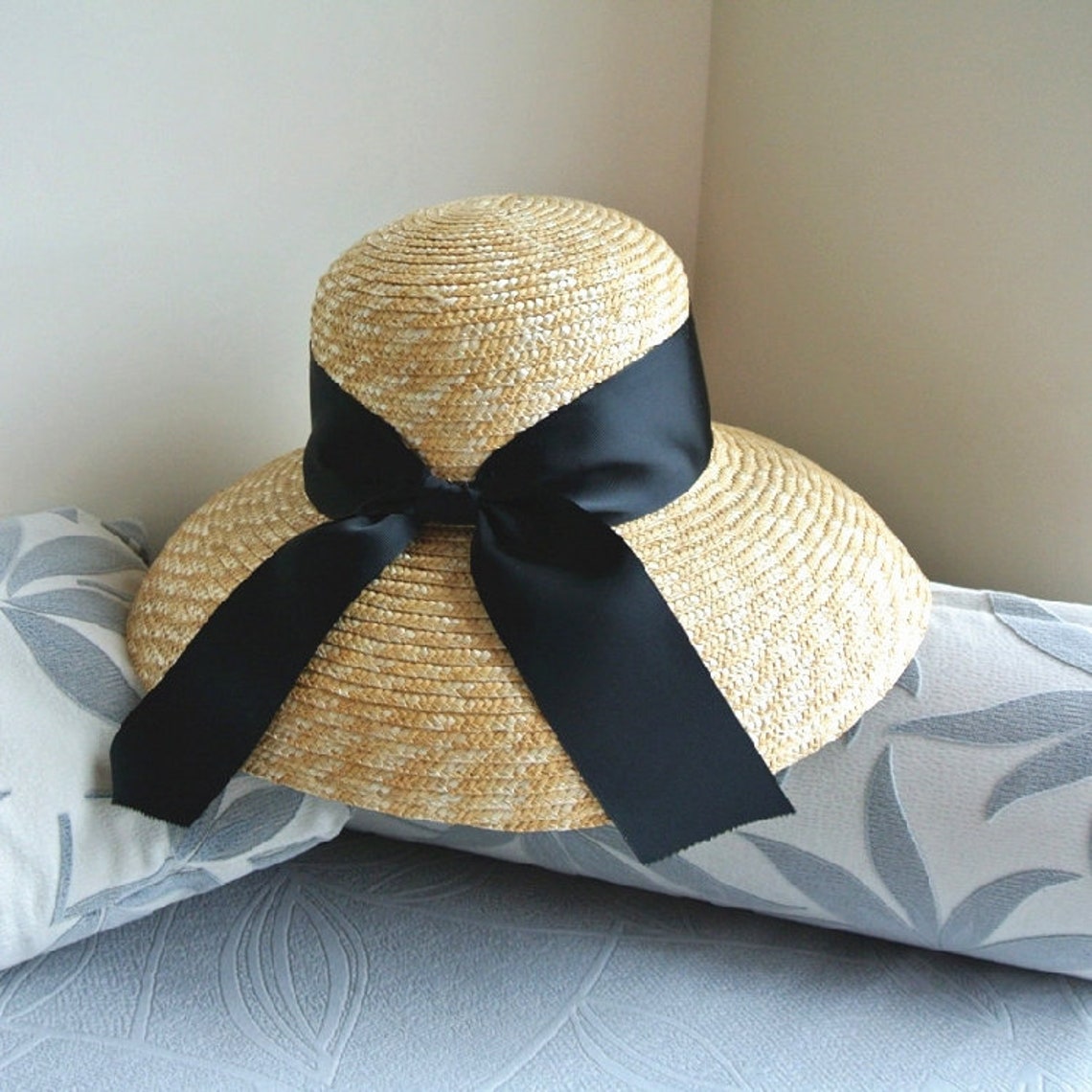 French Retro Summer Sun Hat Holiday Beach Black Big Bell - Etsy