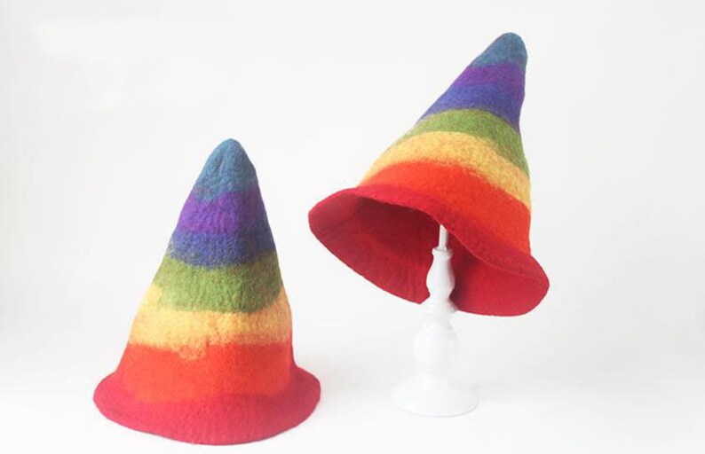 Handmade Felted Rainbow Wizard Hat Halloween Costume Hat. . Wizard Hat ...