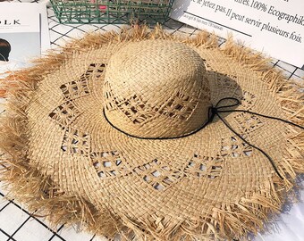 French Retro Summer Sun Hat Holiday Beach Black Big Bell | Etsy