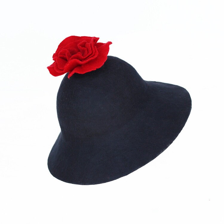 Original Handmade Fashion Wool Hat Dome Flower Elegant Top Flower Hat ...