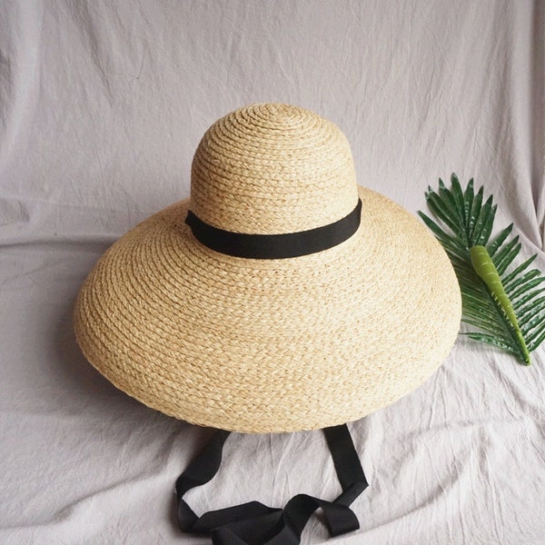Flat Brim Straw Hat - Etsy
