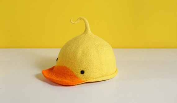 Handmade Wool Felt Cap With Duck Cap and Small Yellow Duck Cap | Etsy