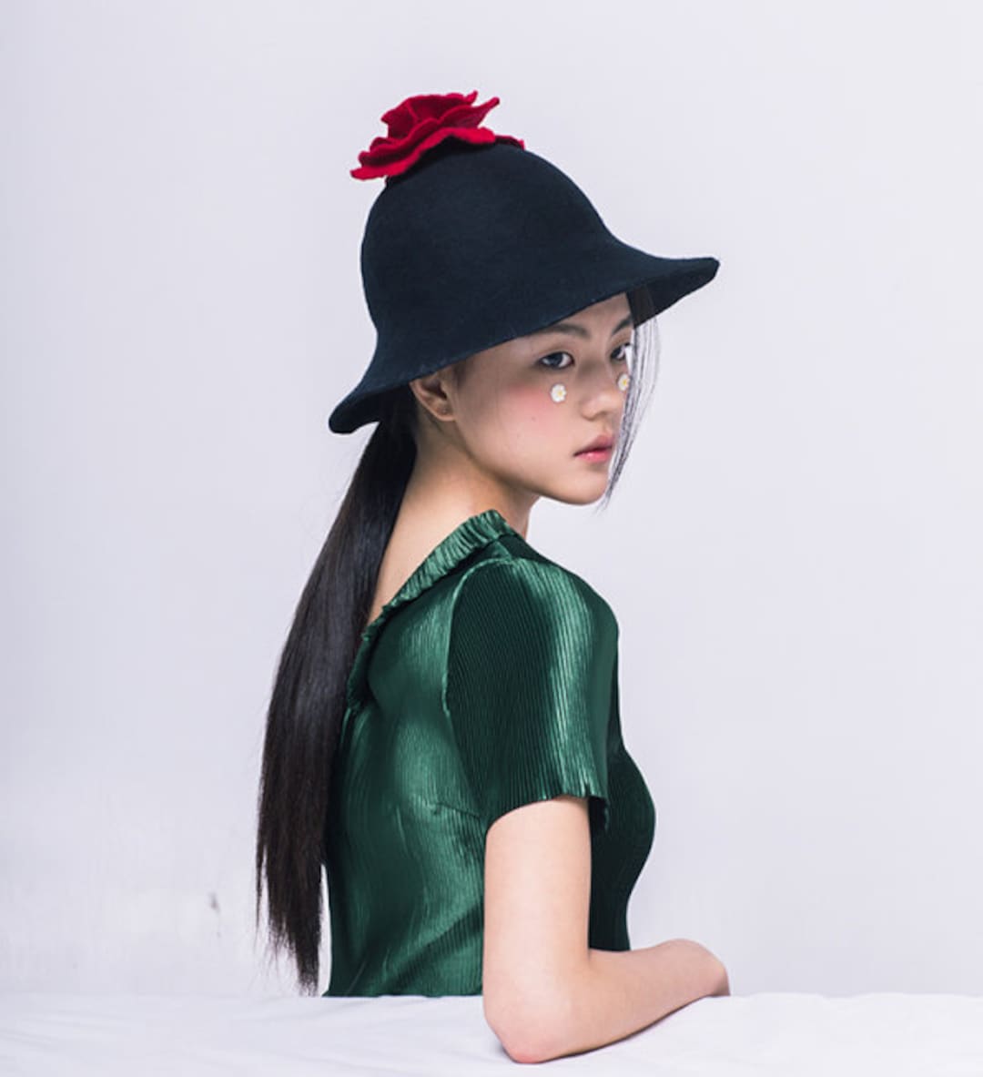 Original Handmade Fashion Wool Hat Dome Flower Elegant Top Flower Hat ...