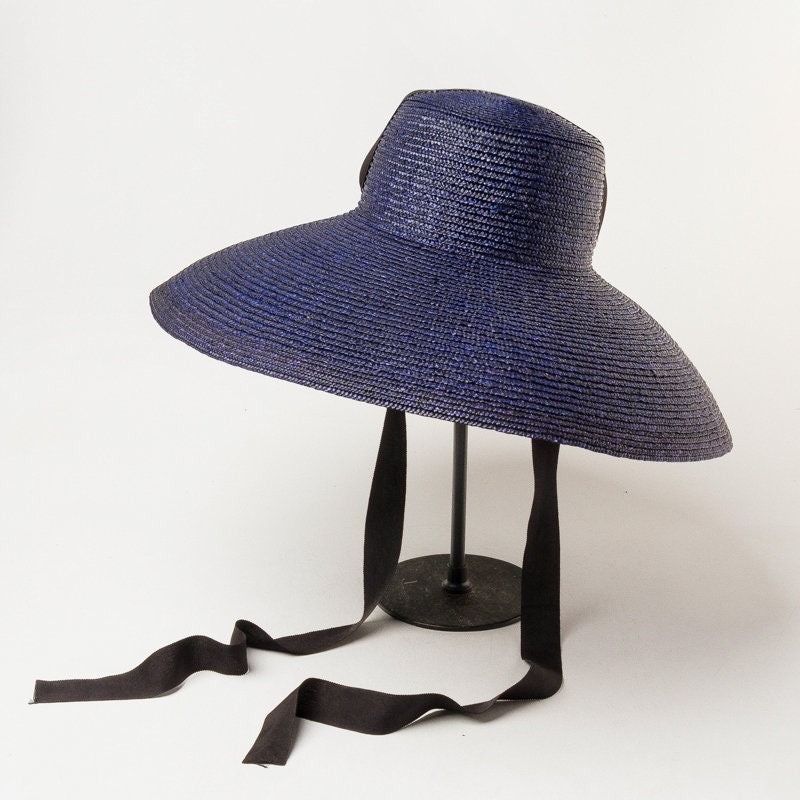 Flat Top Dyed Straw Straw Hat With Pendant Brim Beach Travel | Etsy