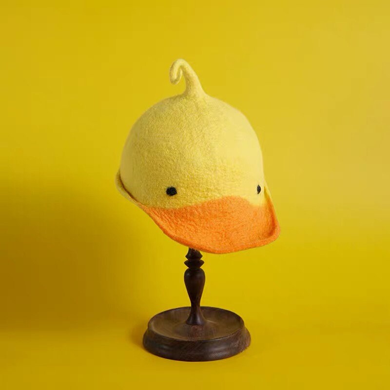 Handmade Wool Felt Cap With Duck Cap and Small Yellow Duck Cap | Etsy