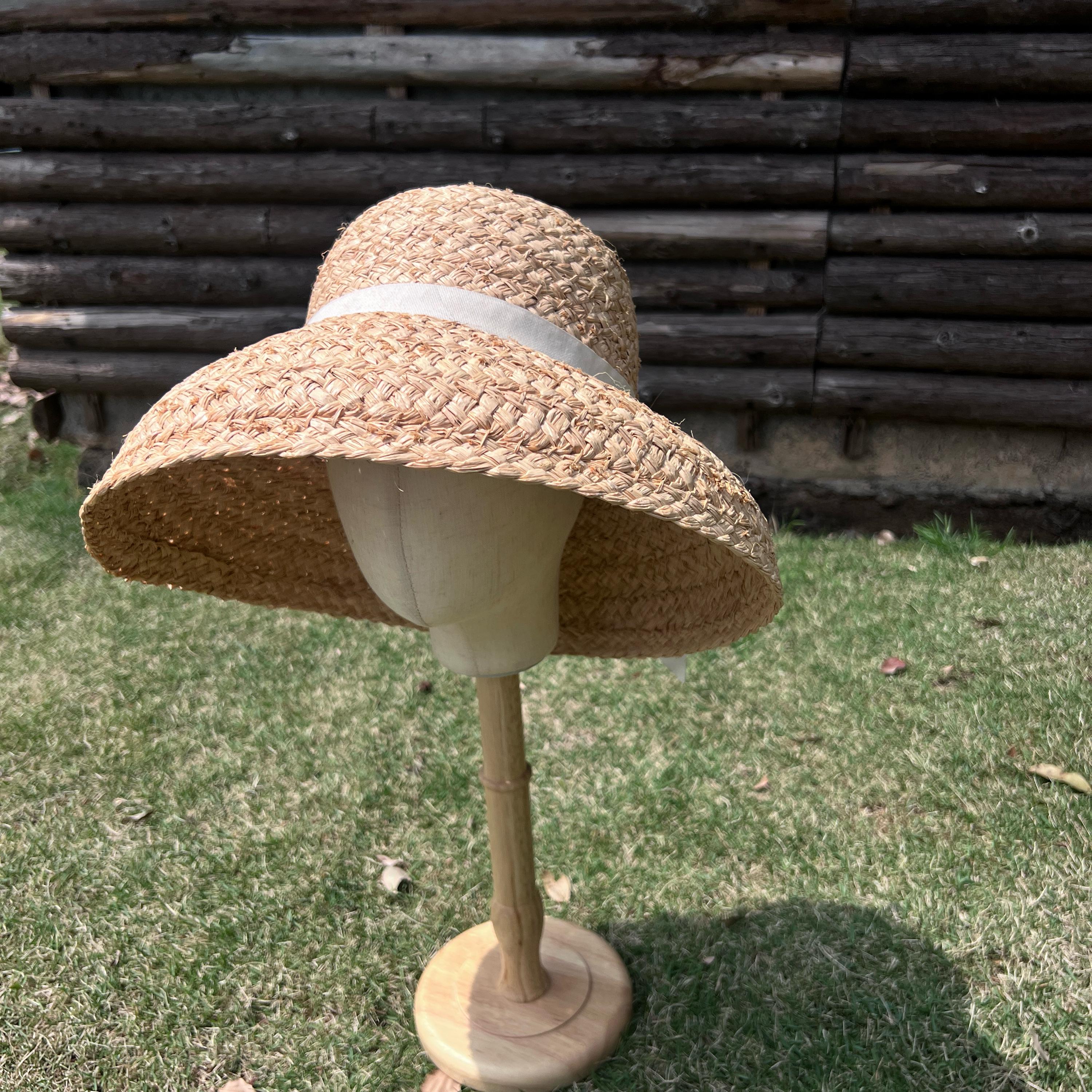 Bow Streamer Large Brim Laffi Straw Hat Outdoor Travel Sun Protection ...