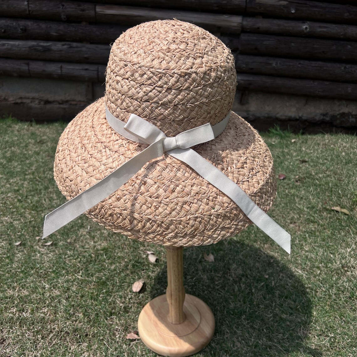 Bow Streamer Large Brim Laffi Straw Hat Outdoor Travel Sun Protection ...