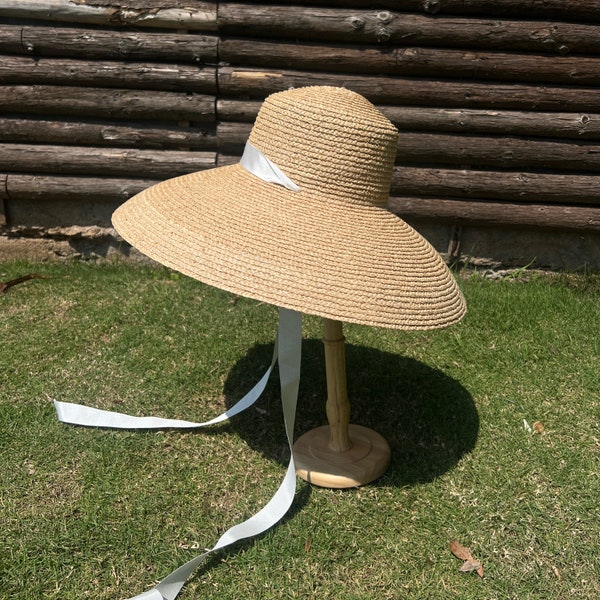 Flat Brim Straw Hat - Etsy