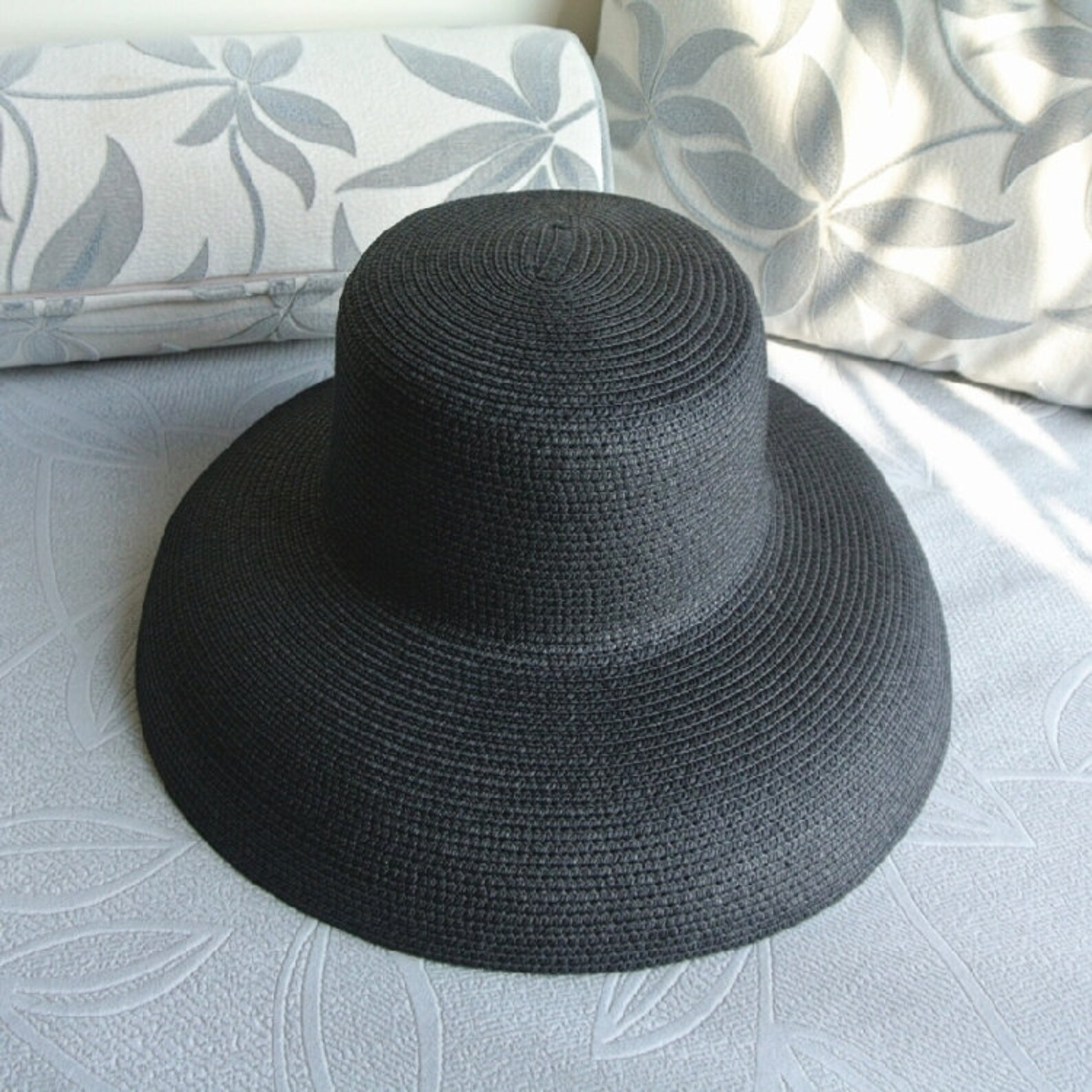 French Retro Summer Sun Hat Holiday Beach Black Big Bell - Etsy
