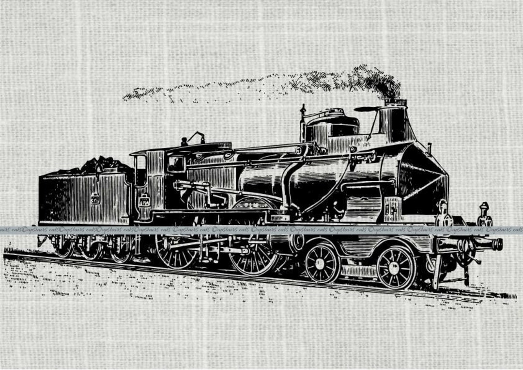 Vintage Train Locomotive Steam Engine Clipart - Antique Steam Train ...