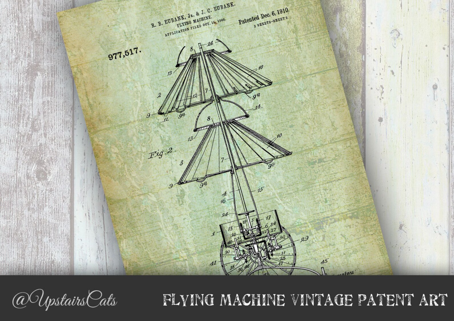 1910 Flying Machine Patent Art Print, Vintage Mechanical Art - A3 & A4 ...