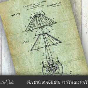 1910 Flying Machine Patent Art Print, Vintage Mechanical Art - A3 & A4 ...